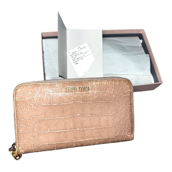 Miu Miu | Bags | Miu Miu Blushgold Crocodile Embossed Long Zipper ...
